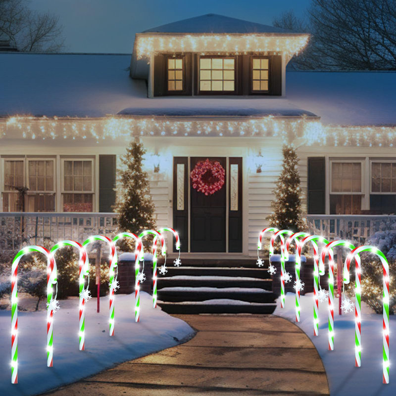 Zeki Shoggy Christmas Pathway Lights Outdoor Decorations 8 Modes Solar Candy Cane Lights With Snowflake Outdoor Christmas Waterproof Stake Lights For Walkway Yard Porch Garden Decor Wayfair